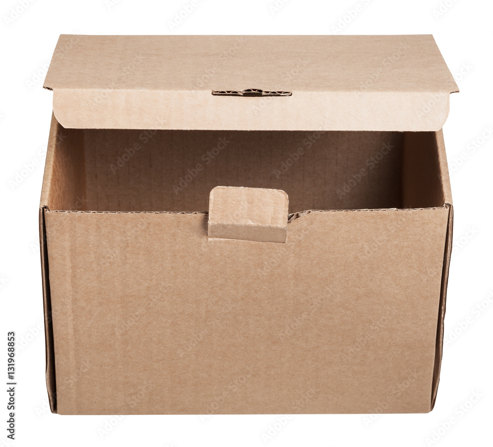 front view of slightly open cardboard box isolated Stock Photo | Adobe ...