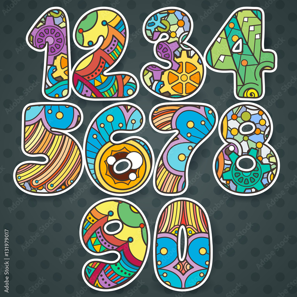 Zentangle numbers set. Collection of doodle numbers with zentangle ...