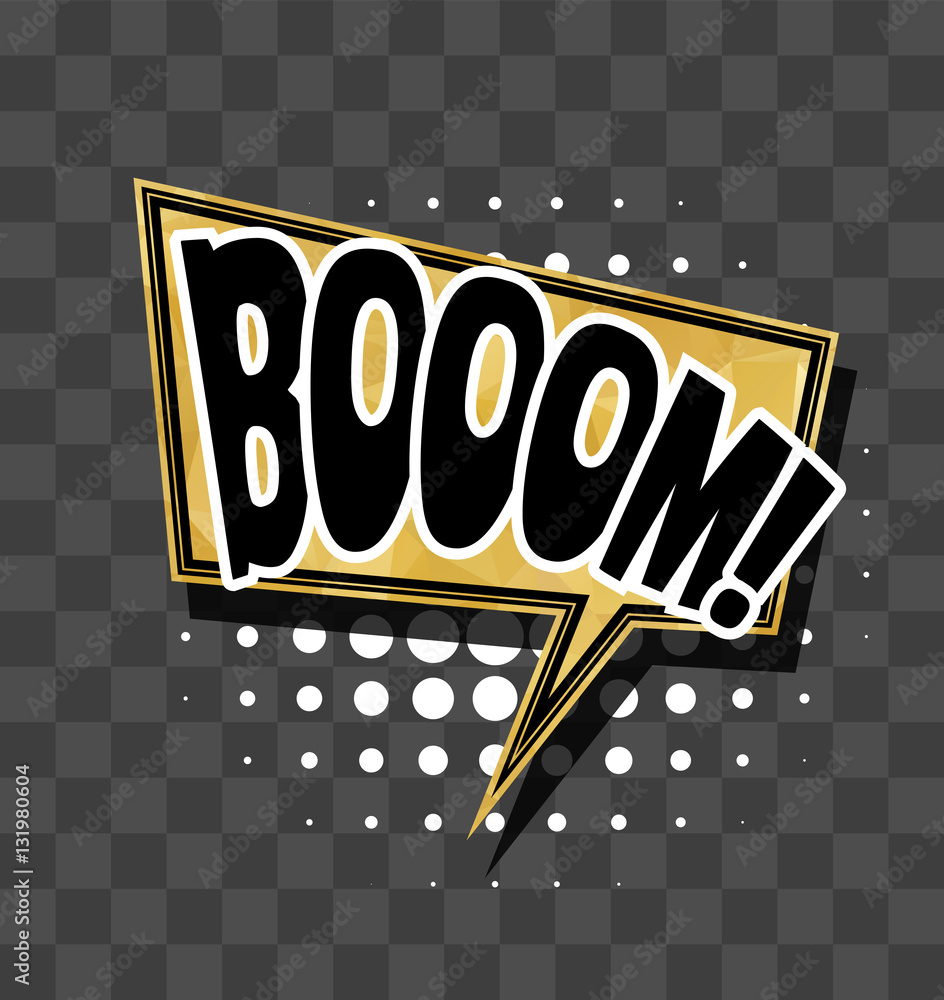 Comics book balloon. Lettering Boom. Gold sparkle comic text sound ...