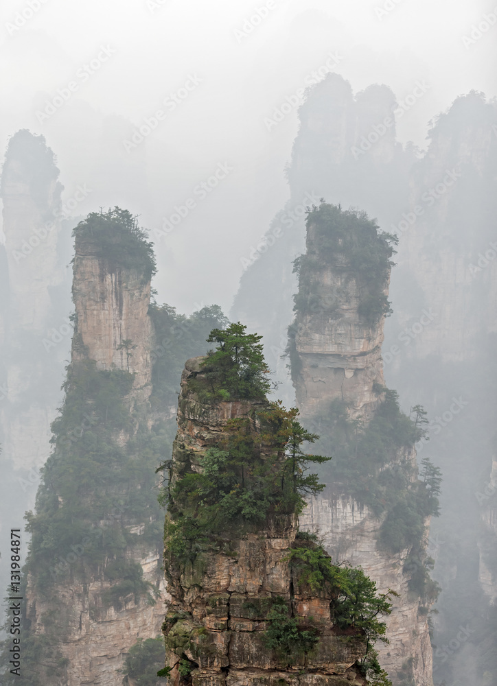 Group of the rock columns mountain (Avatar rocks). Zhangjiajie National ...