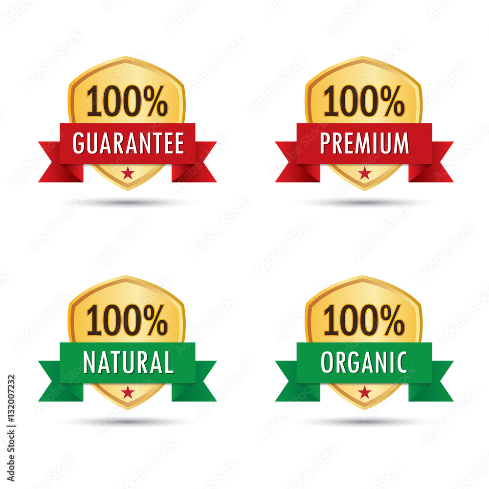 Collection of golden 100% badges Stock Vector | Adobe Stock