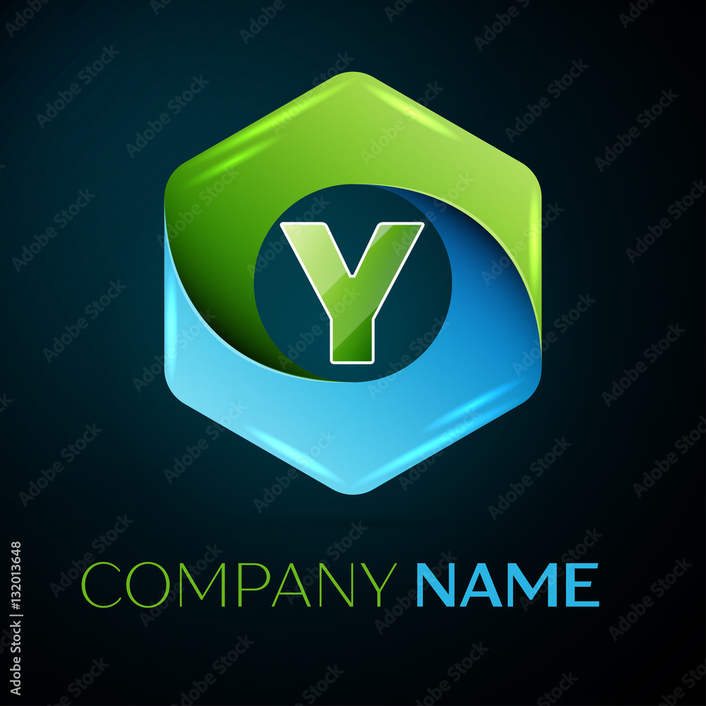 Letter Y vector logo symbol in the colorful hexagonal on black ...