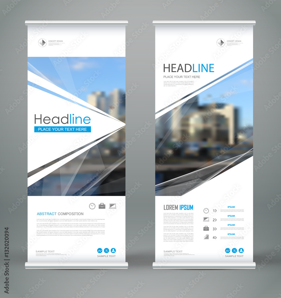 Abstract composition. White roll up brochure cover design. Info banner ...
