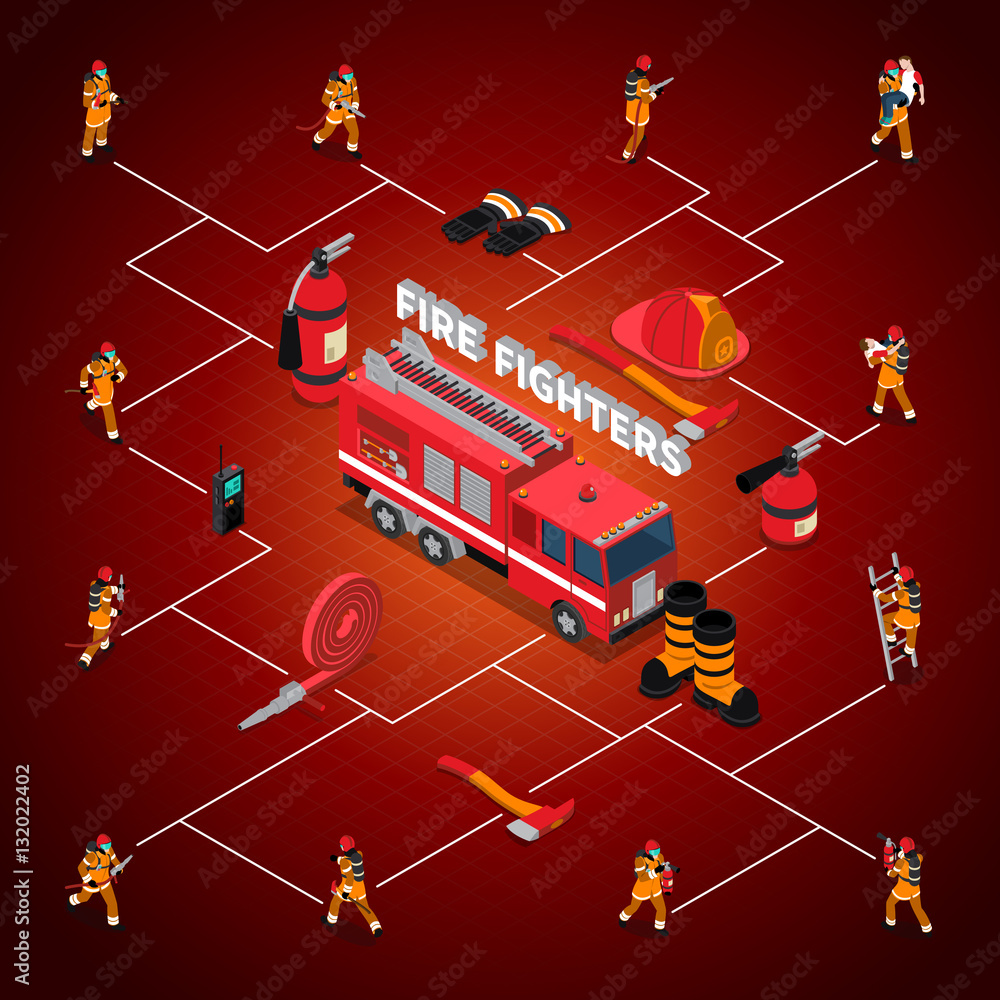 Firefighter Isometric Flowchart Stock Vector | Adobe Stock