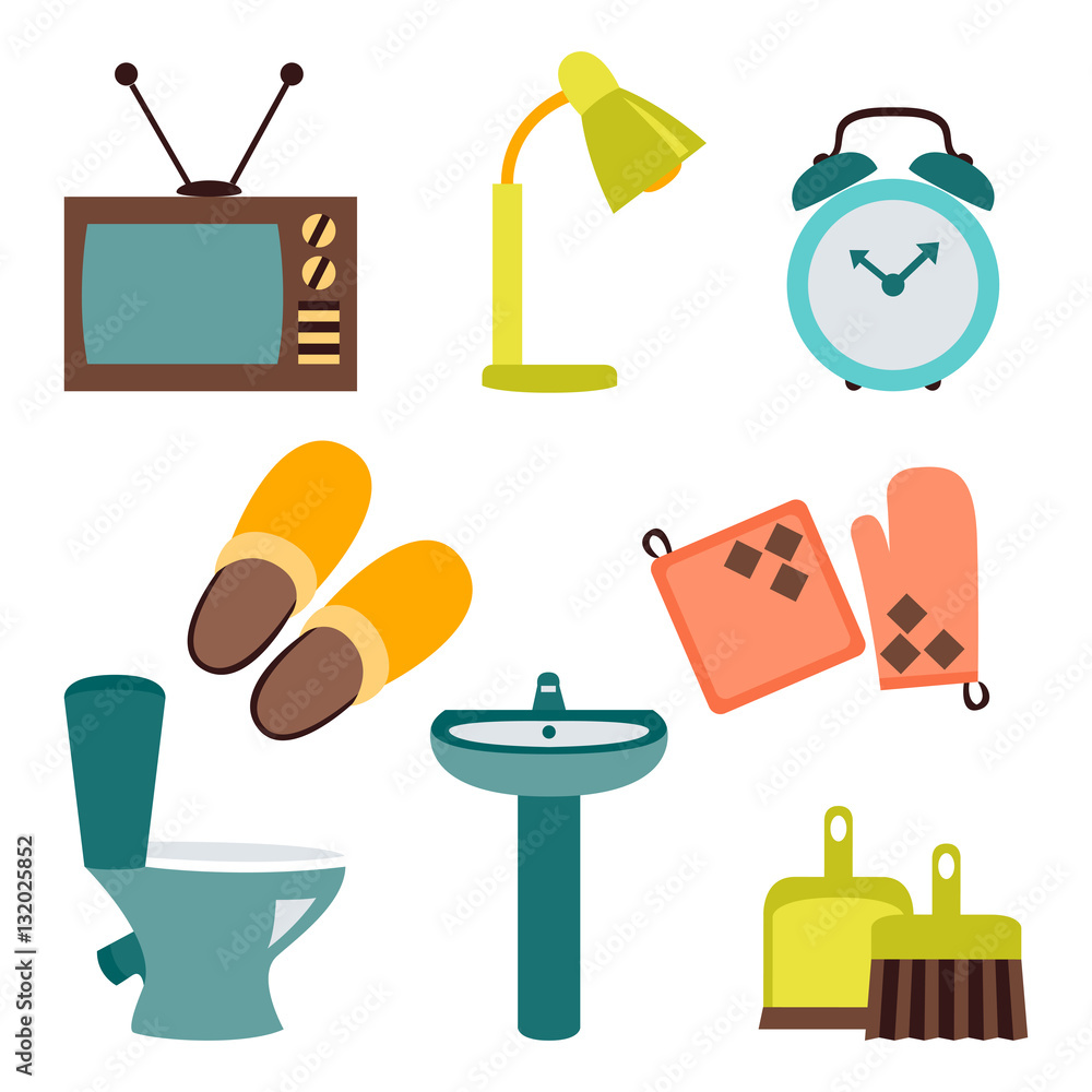 Vector set of household items design flat icons Stock Vector | Adobe Stock