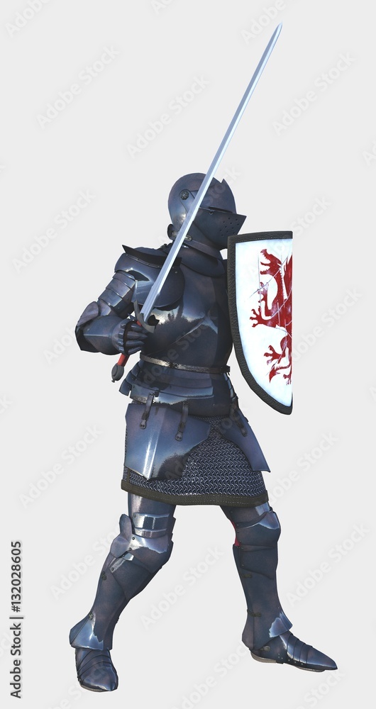 Illustration of a Medieval Knight with Red Dragon Shield - side view ...