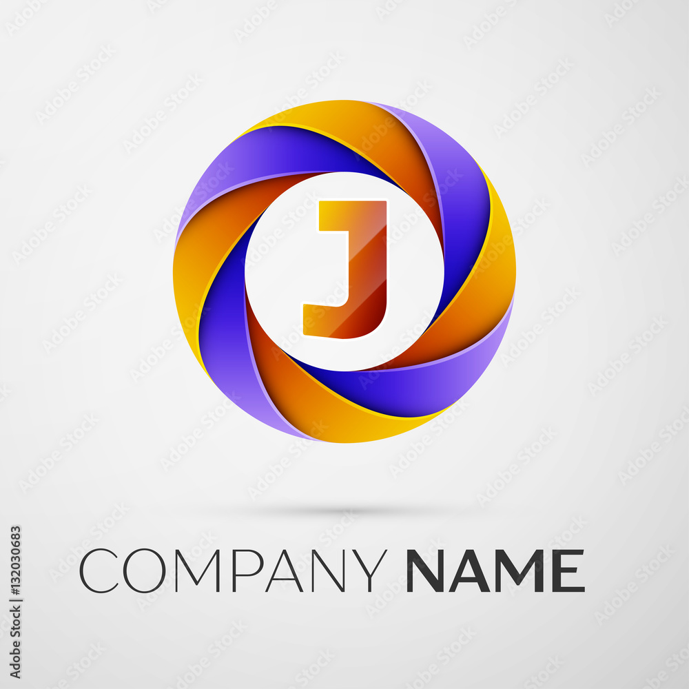 Letter J vector logo symbol in the colorful circle on grey background ...