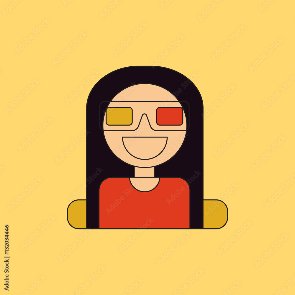 girl at movie Vector illustration in flat style girl at the Cinema ...