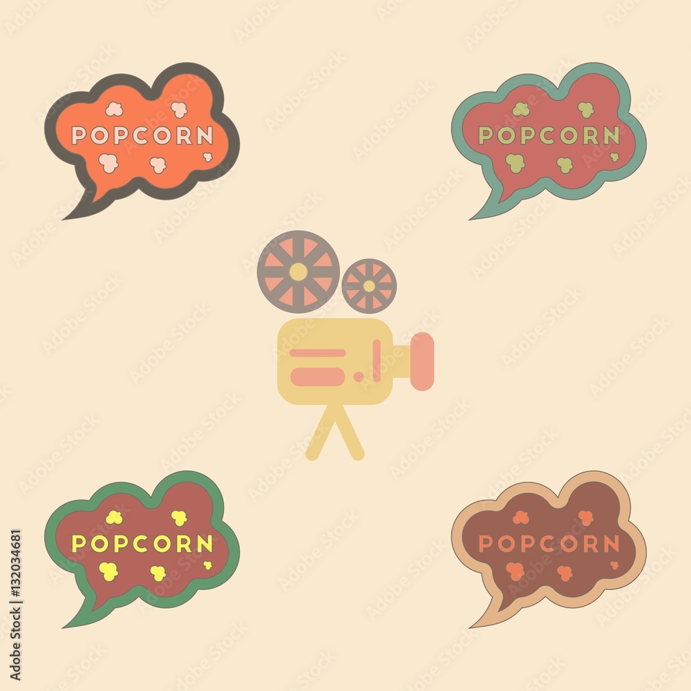 Popcorn label Vector illustration Collection in flat style Cinema ...