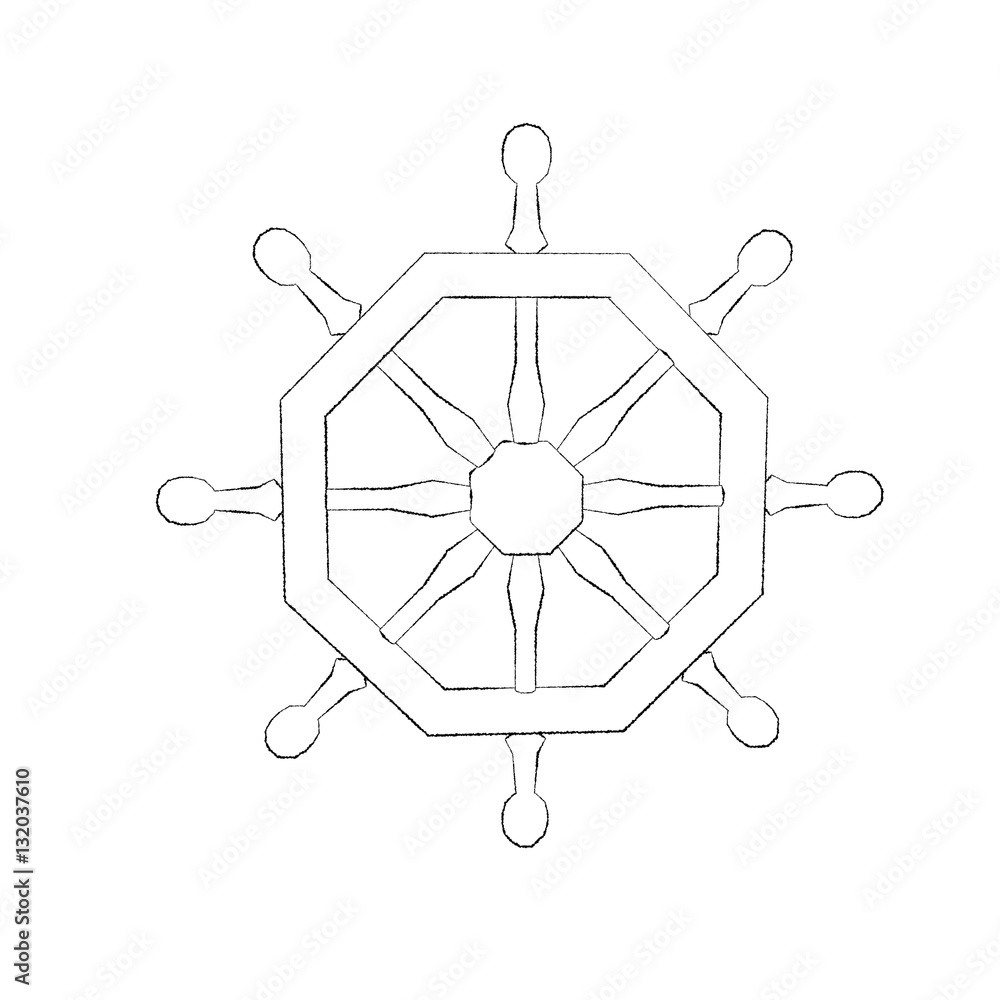 Ship helm. Isolated on white background. Sketch illustration. Stock ...