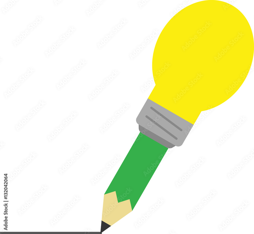 Green pencil with light bulb tip drawing line Stock Vector | Adobe Stock