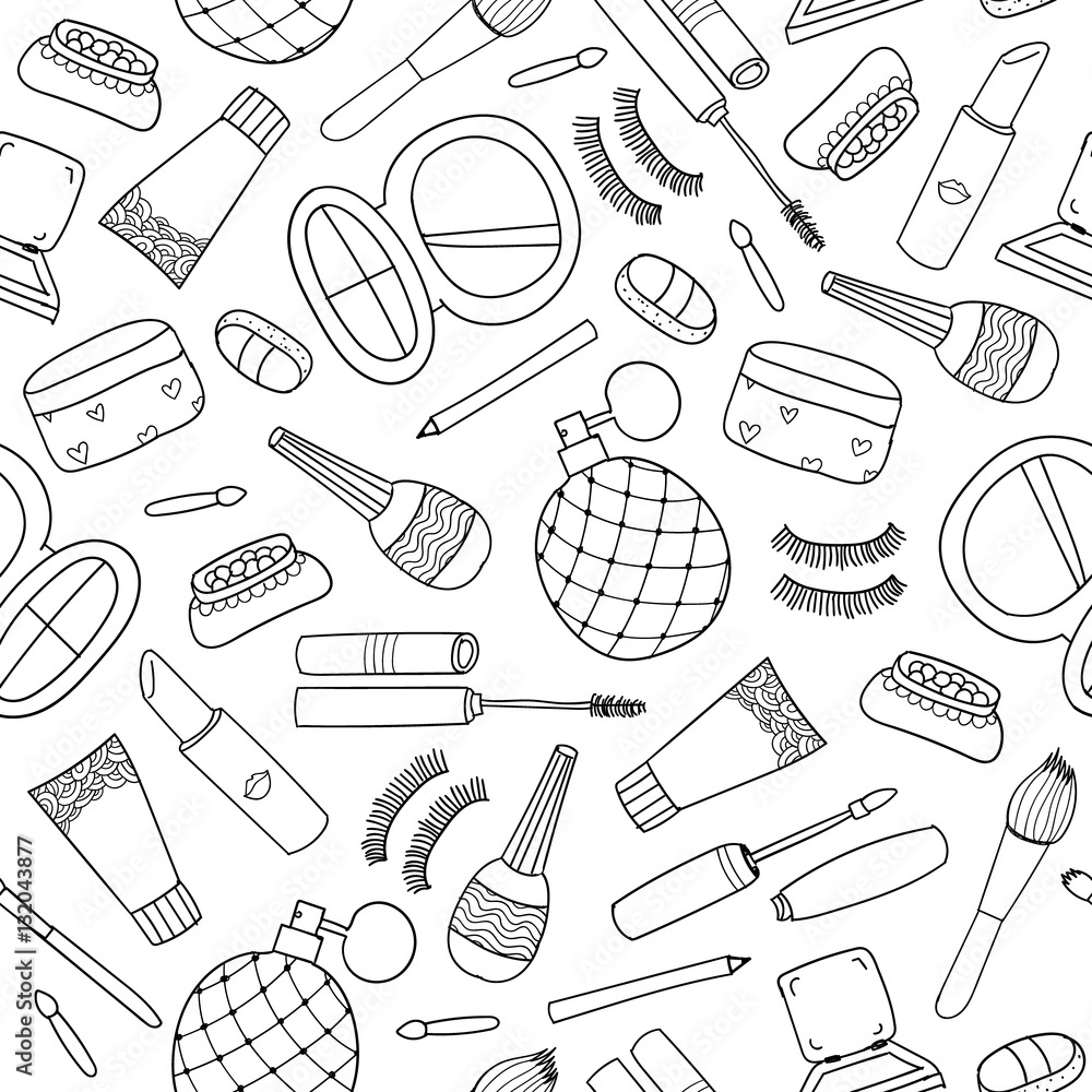 Vector hand drawn doodle cosmetics seamless pattern , background. Stock ...