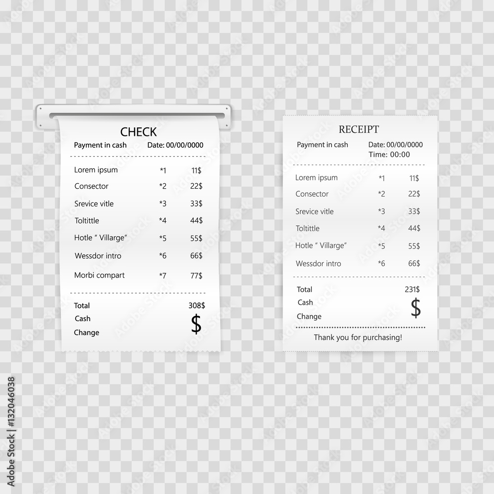 Vettoriale Stock Set Paper checks, reciepts and financial-check ...