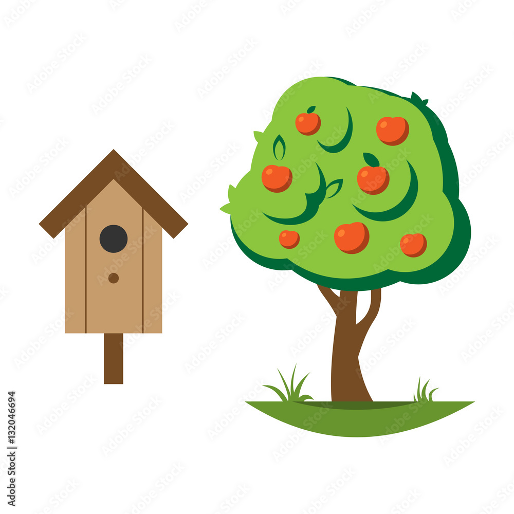 Cartoon apple tree vector illustration Stock Vector | Adobe Stock
