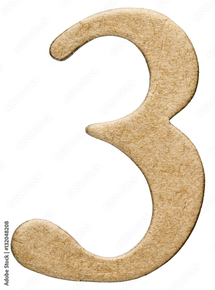 3, three, numeral from cardboard, isolated on white background Stock ...