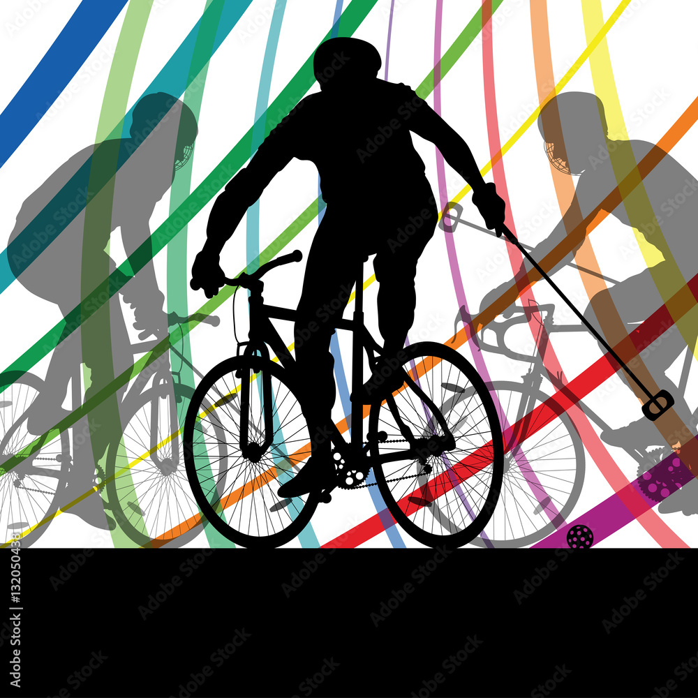Bicycle polo players active men cyclists riders in abstract land Stock ...