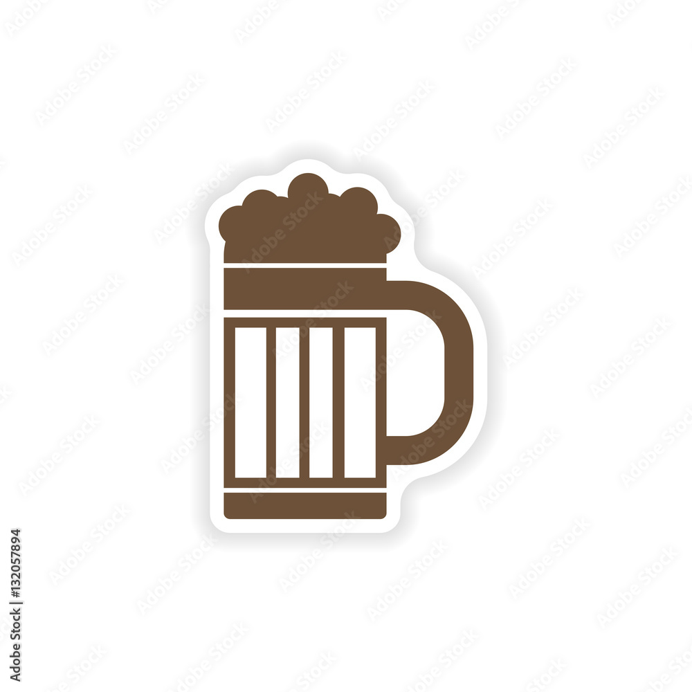 stylish paper sticker on white background glass beer Stock-Vektorgrafik ...