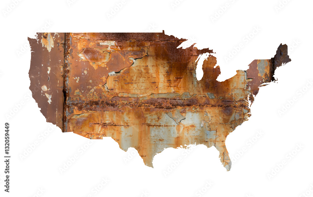 Map of USA filled with rust as metaphor of bad condition of United ...