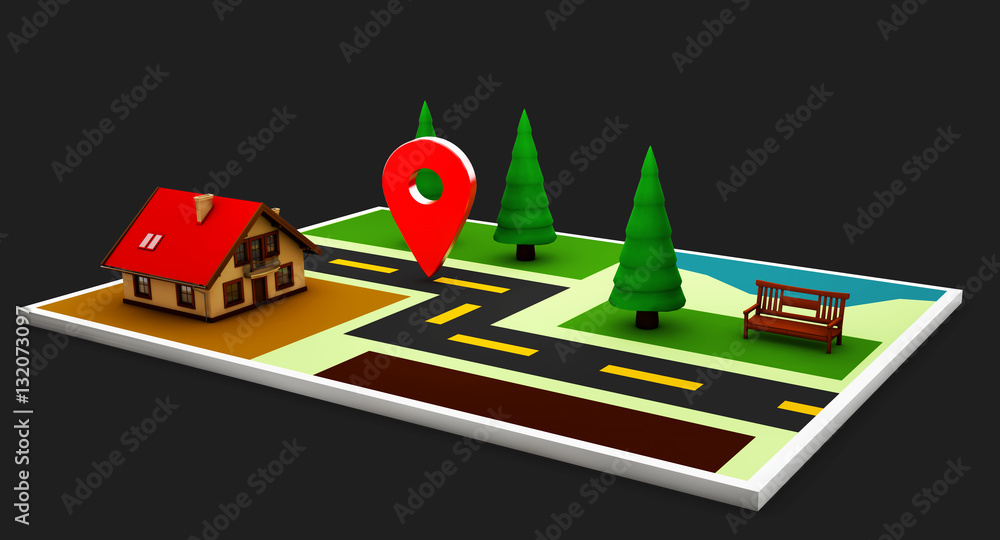 3d Illustration of Street Map with GPS Icons. Navigation Stock ...