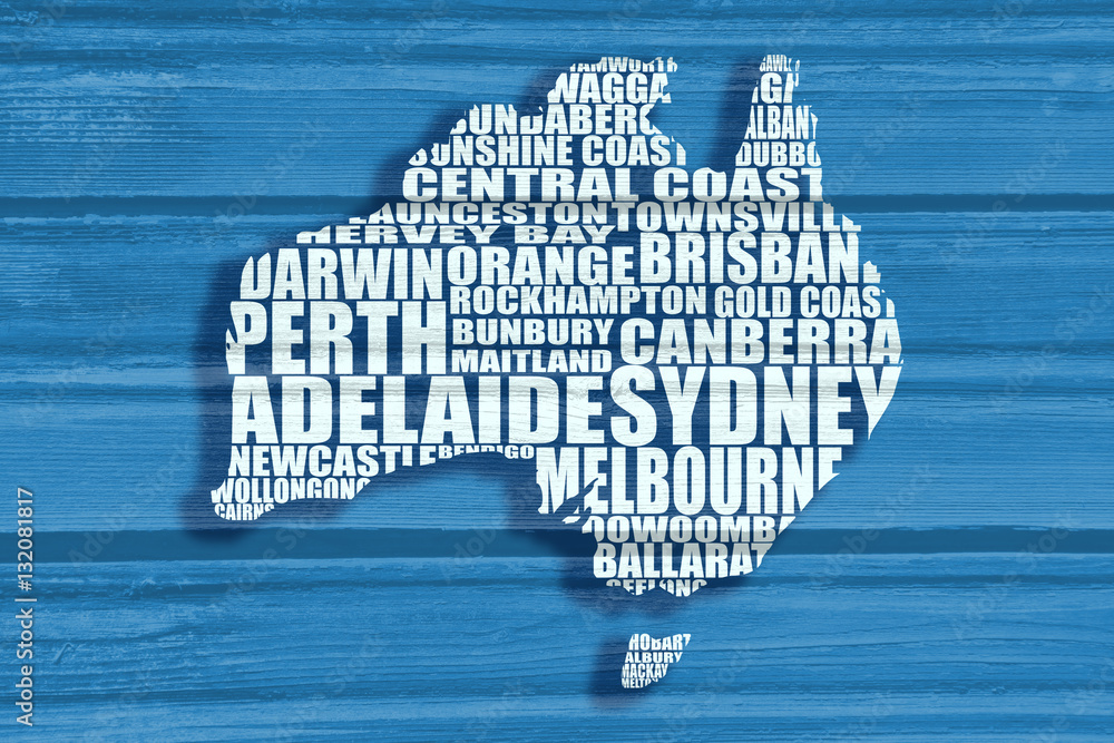 Map of Australia made from cities list. Wood texture Stock Illustration ...