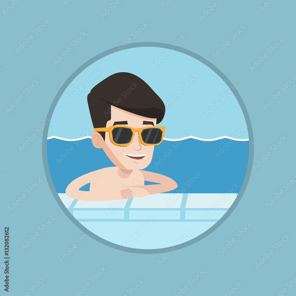 Smiling young man in swimming pool. Stock Vector | Adobe Stock