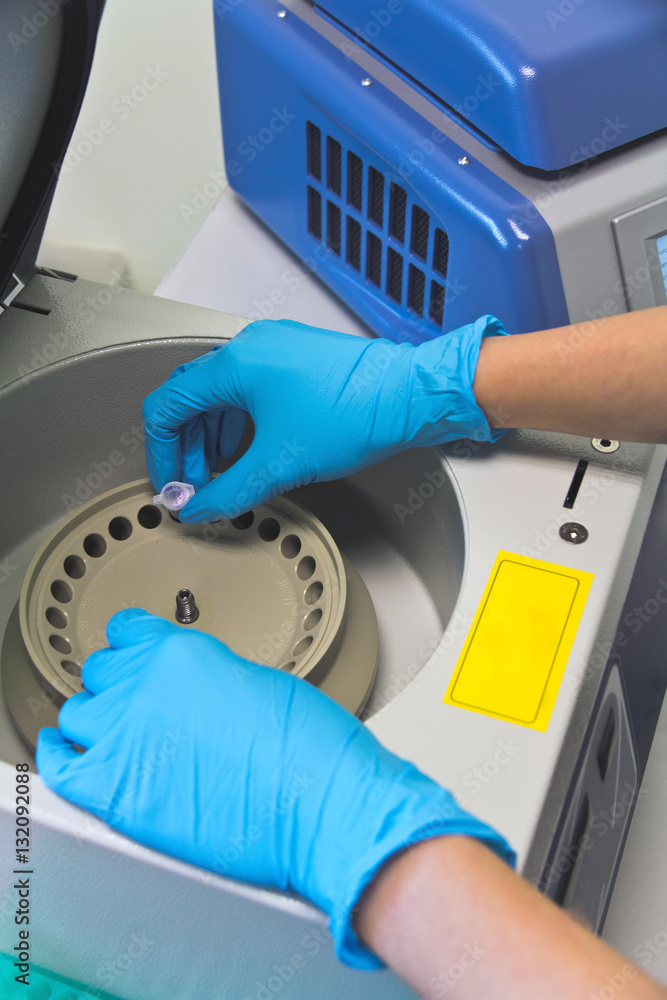 Research scientist putting test tube into real-time pcr machine Stock ...