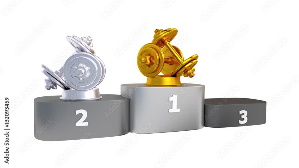 Dumbbell Podium with Gold Silver and Bronze Trophy Appearing Stock ...
