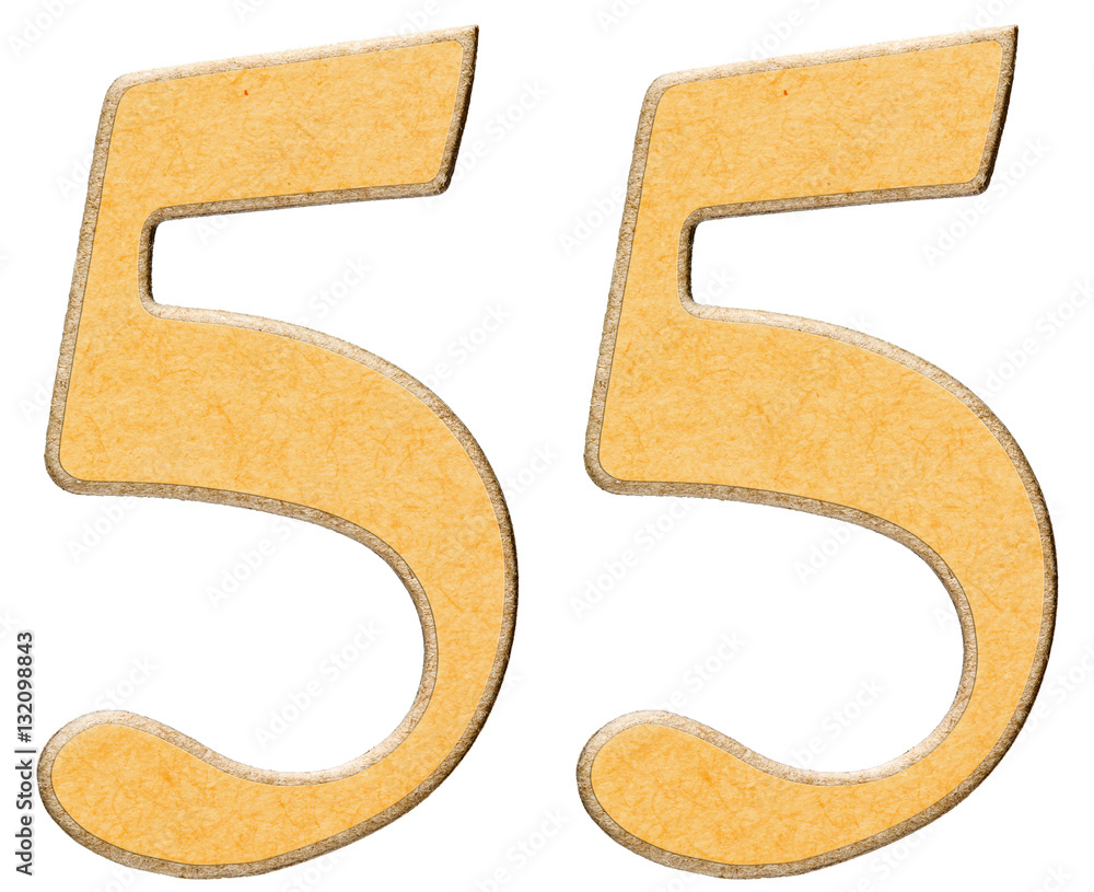 55, fifty five, numeral of wood combined with yellow insert, iso Stock ...