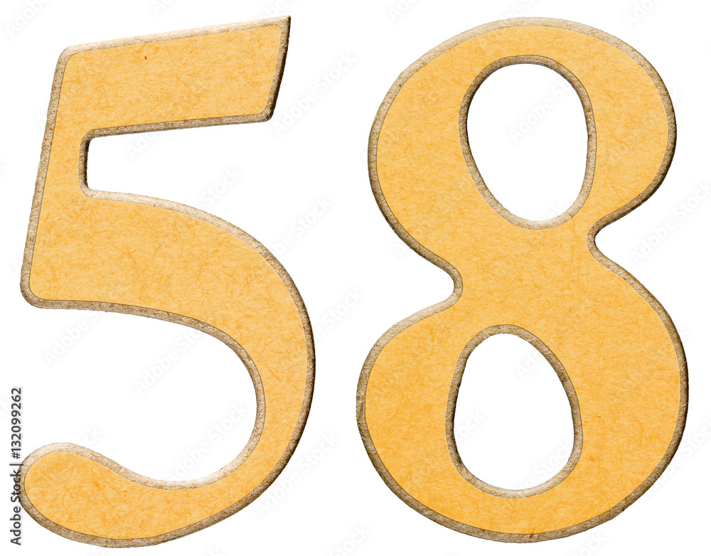 58, fifty eight, numeral of wood combined with yellow insert, is Stock ...