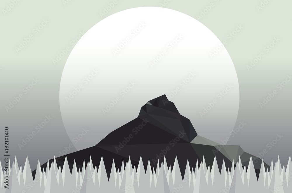 Stylized winter landscape vector. Creative low poly scenery with ...