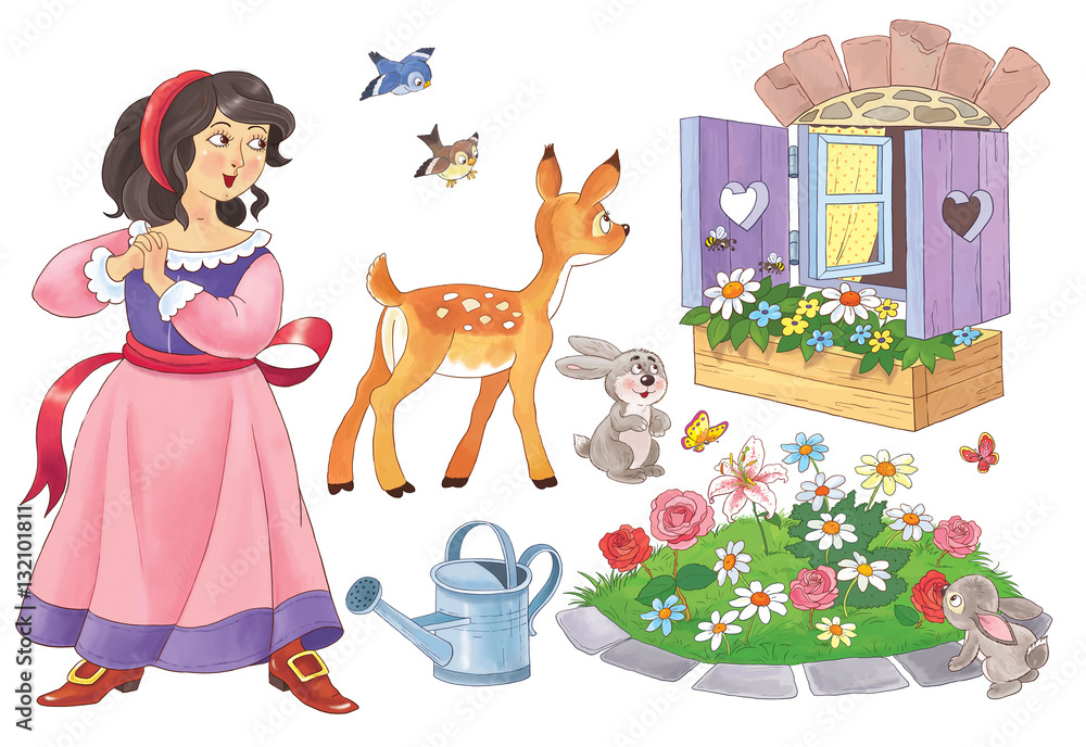 The Snow White and seven dwarfs. Fairy tale. Illustration for children ...