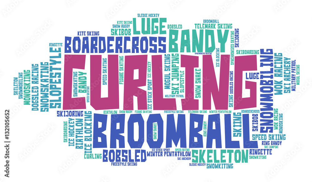 Curling. Word cloud, colored font, white background. Olympics. Stock ...