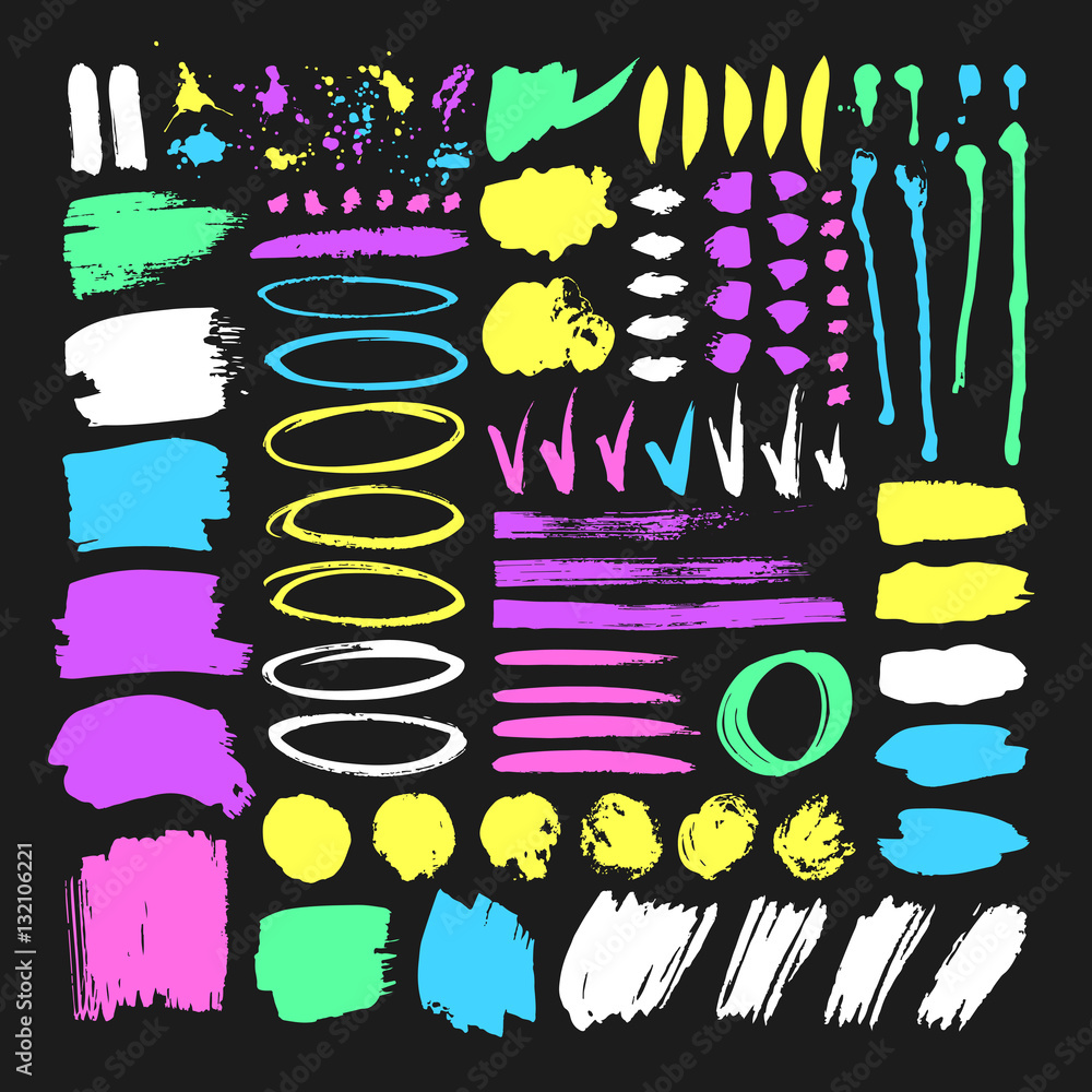 Set of hand drawn paint object for design use. Abstract brush drawing ...