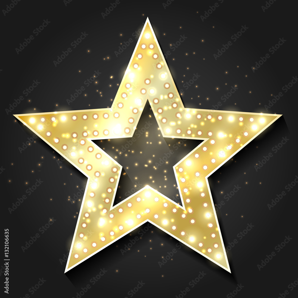 Stars shape retro 3d frame with lights. Vector hollywood movie star ...