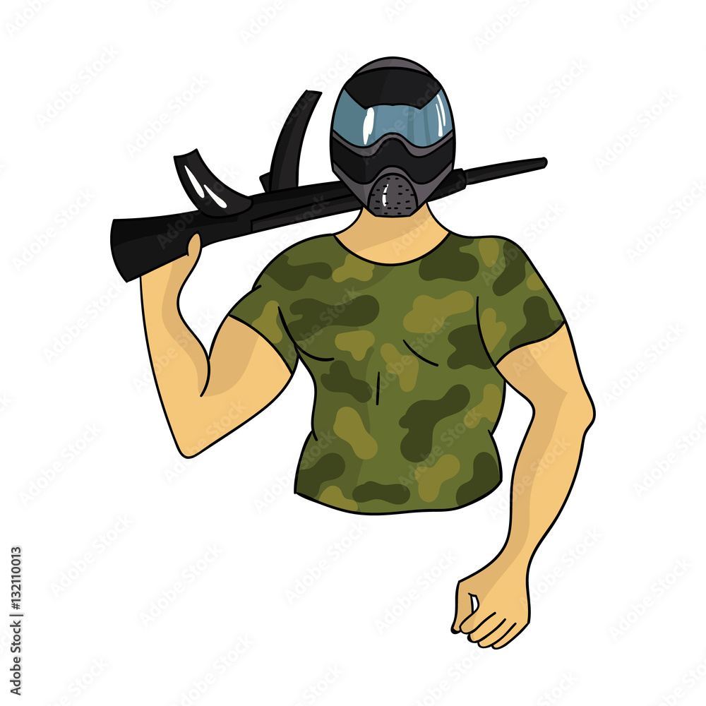 Paintball player icon in cartoon style isolated on white background ...