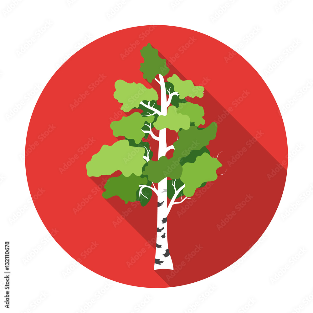 Birch tree icon in flat style isolated on white background. Russian ...