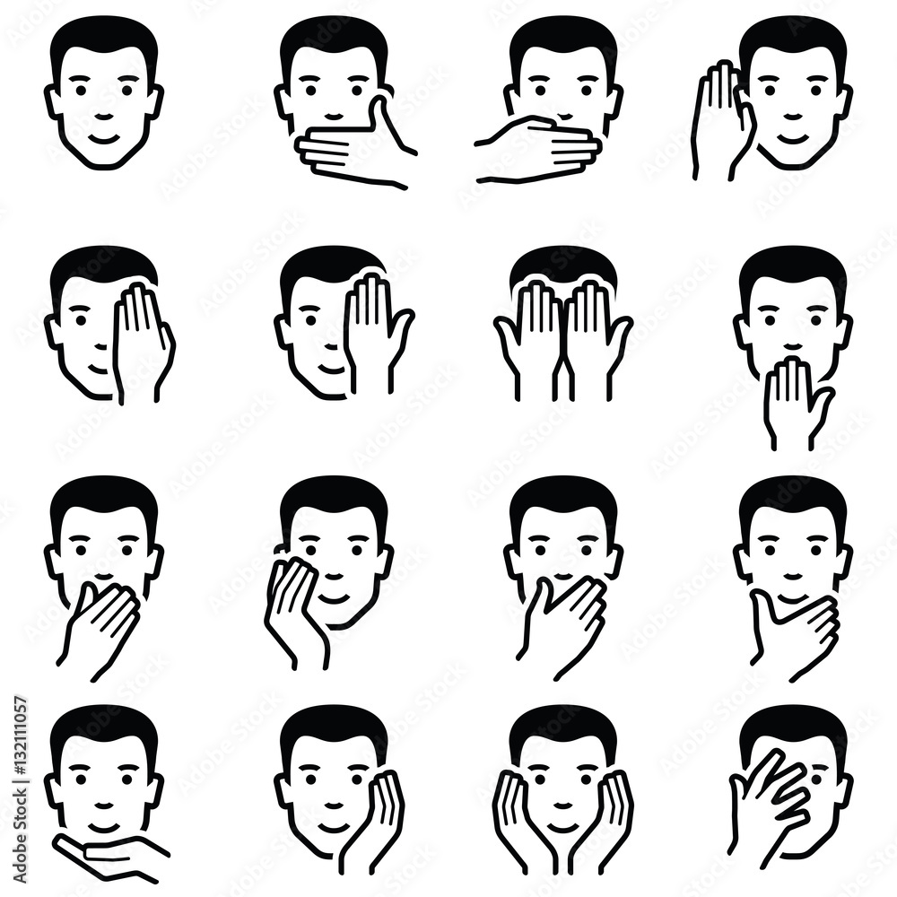 Man face with hand emoticons icon collection - outline illustration ...