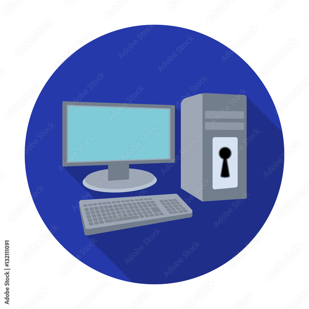 Locked computer icon in flat style isolated on white background. Hackers and hacking symbol ...