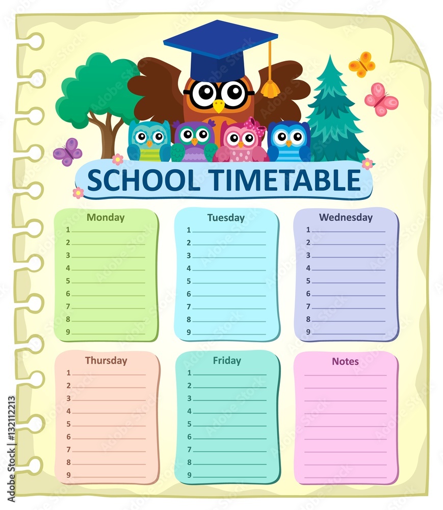Weekly school timetable subject 7 Stock Vector | Adobe Stock