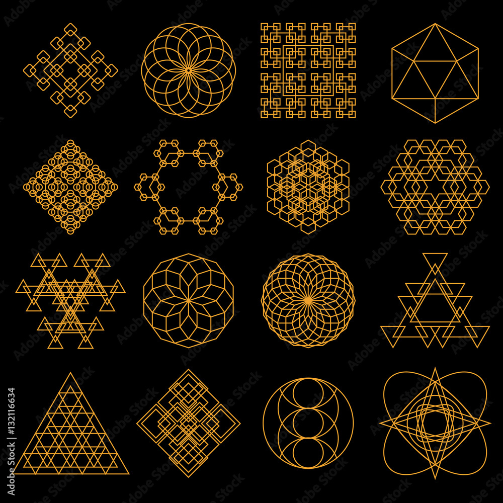 Set of geometric tattoo icons. Set of nine symbols of sacred geometry ...