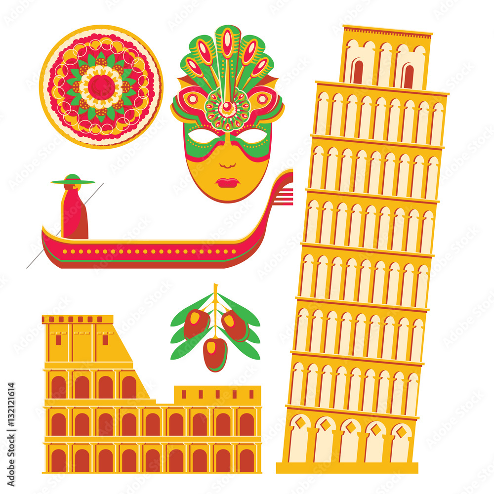 Symbols of Italy. The most popular sights and objects of Italy. The ...