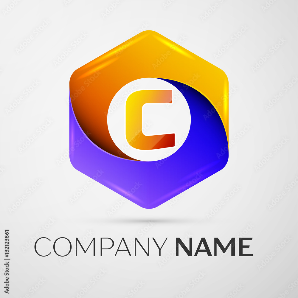 Letter C vector logo symbol in the colorful hexagonal on grey ...