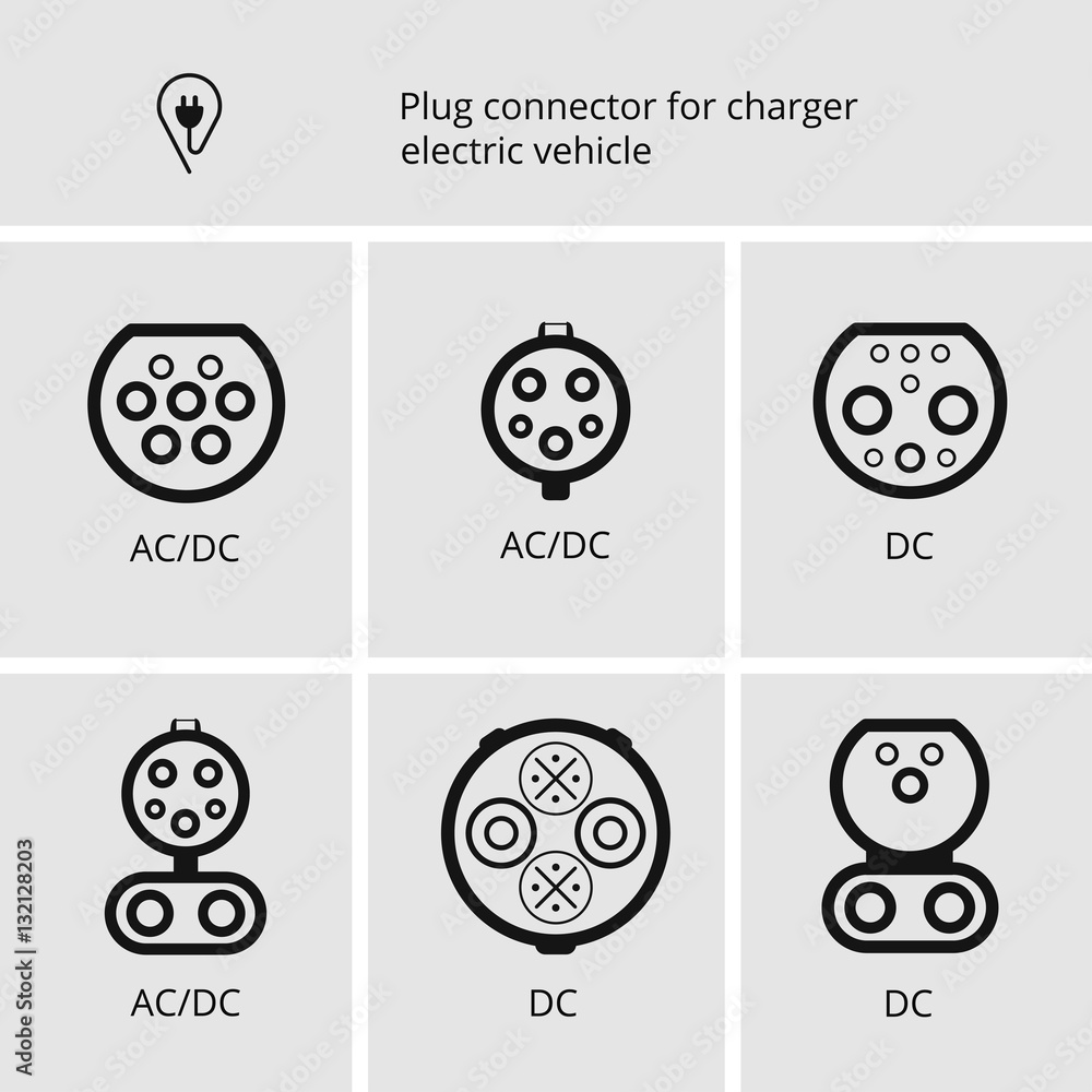 Vector icon sign, cable and plug for charging electric cars. Basic ...