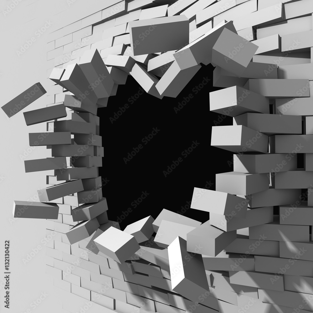 Broken brick wall with explosion cracked hole Stock Illustration ...