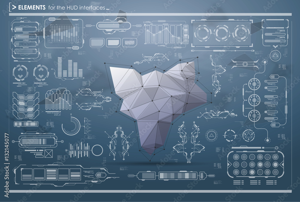 black and white infographic elements. HUD UI for business app ...