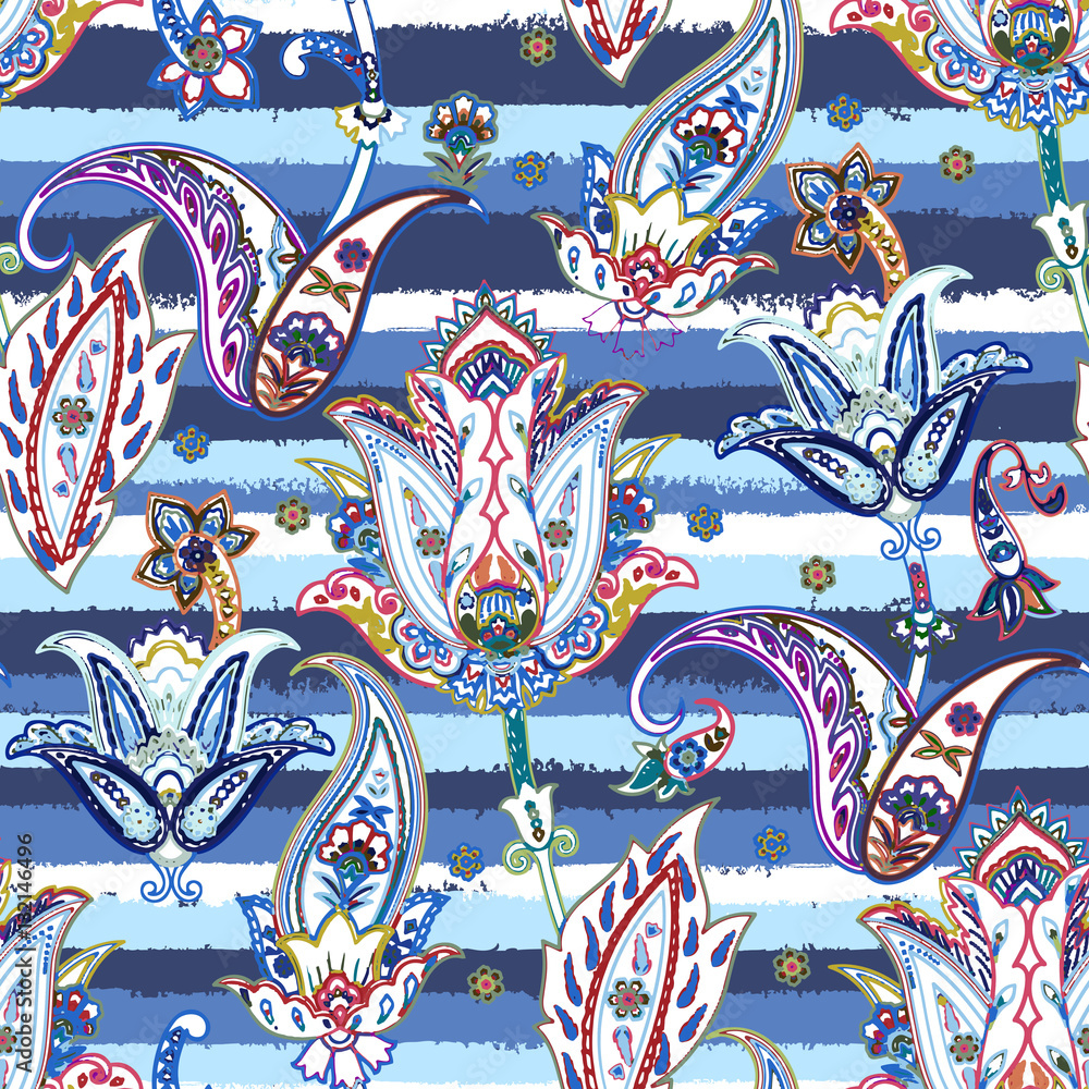 Colorful paisley pattern on pastel striped background Stock Vector ...