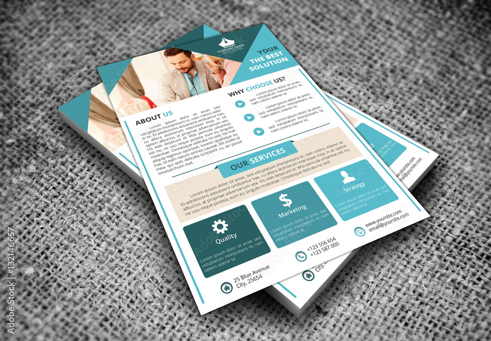 Single Page Flyer Layout with Teal Accent Stock Template | Adobe Stock