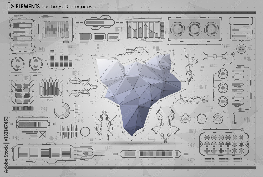 black and white infographic elements. HUD UI for business app ...