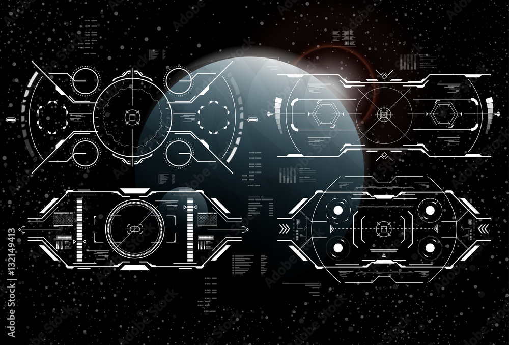 Head-up display elements for the Spaceship interface. Futuristic user interface. HUD elements ...