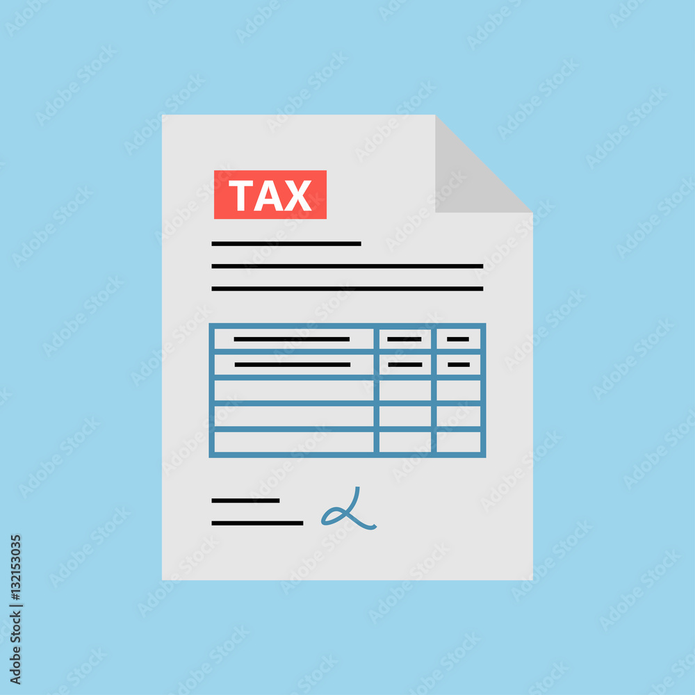 Tax form icon in the flat style, isolated from the blue background ...